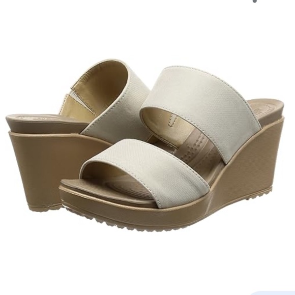 CROCS | Shoes | Crocs Leigh Ii 2 Strap Wedge Heels Oatmeal 7 Comfortable Platform Heels Euc ...